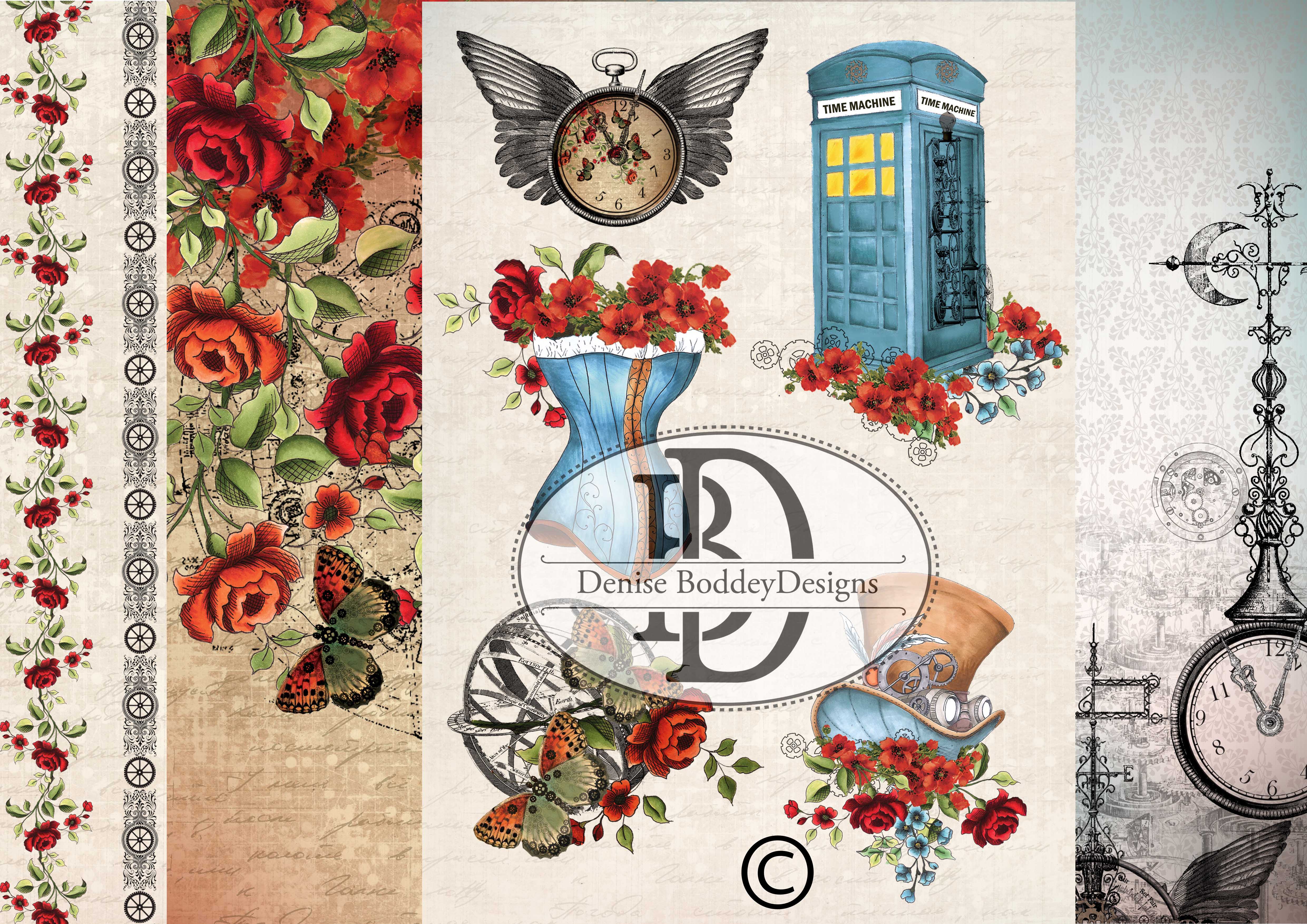 A4 Steampunk Time Card Topper Set 1 – Denise Boddey Designs